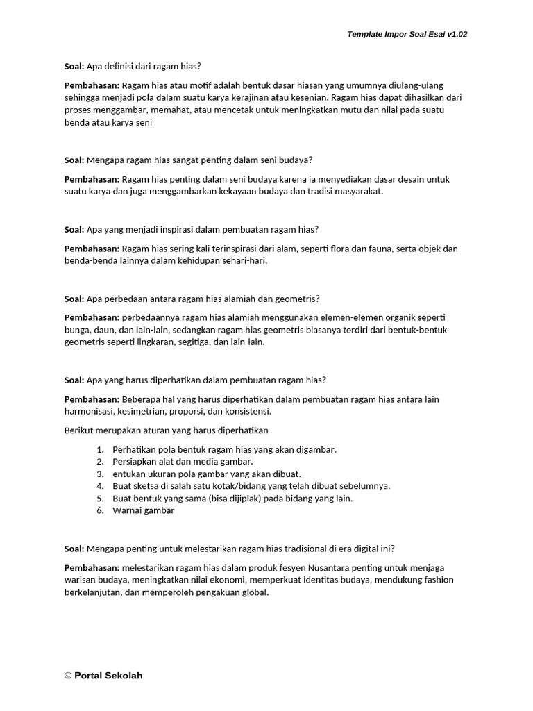 SMP - KELAS 7 - Senbud - Bab - 2 - Essay | PDF