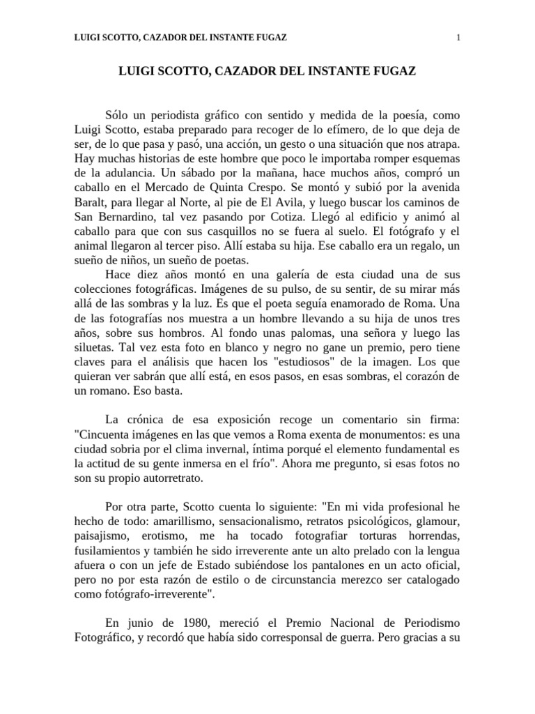 Victor Manuel Reinoso 1992 LUIGI SCOTTO, Cazador Del Instante Fugaz | PDF