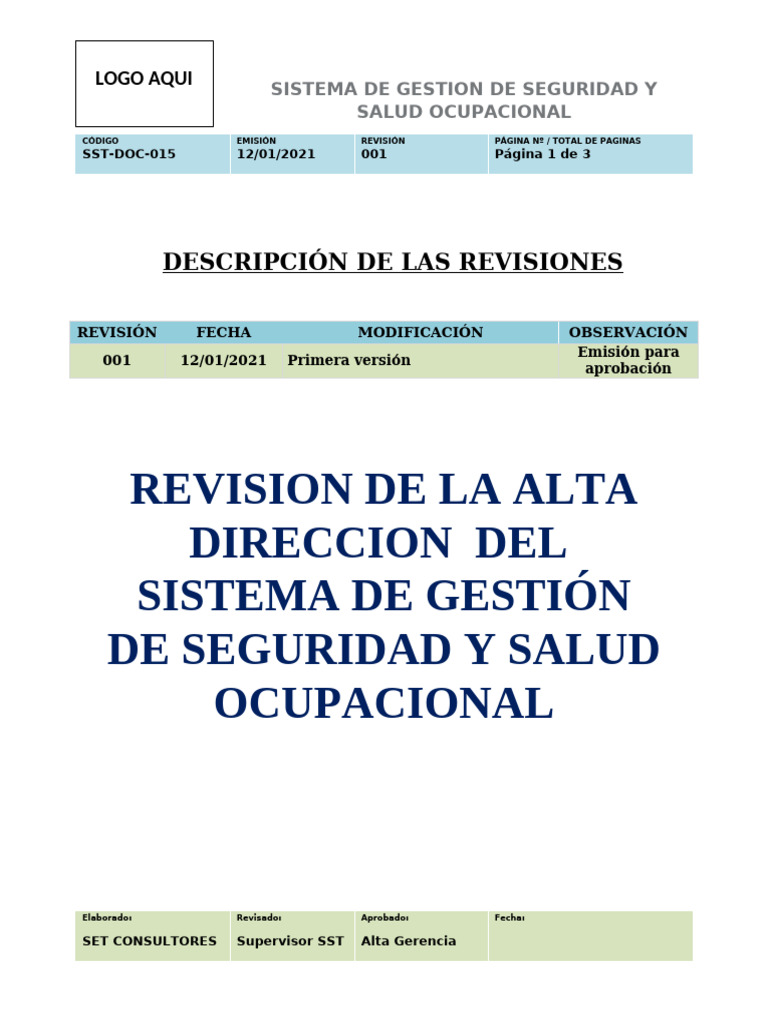 Sst-Doc-015-Revision Por La Alta Dirección | PDF