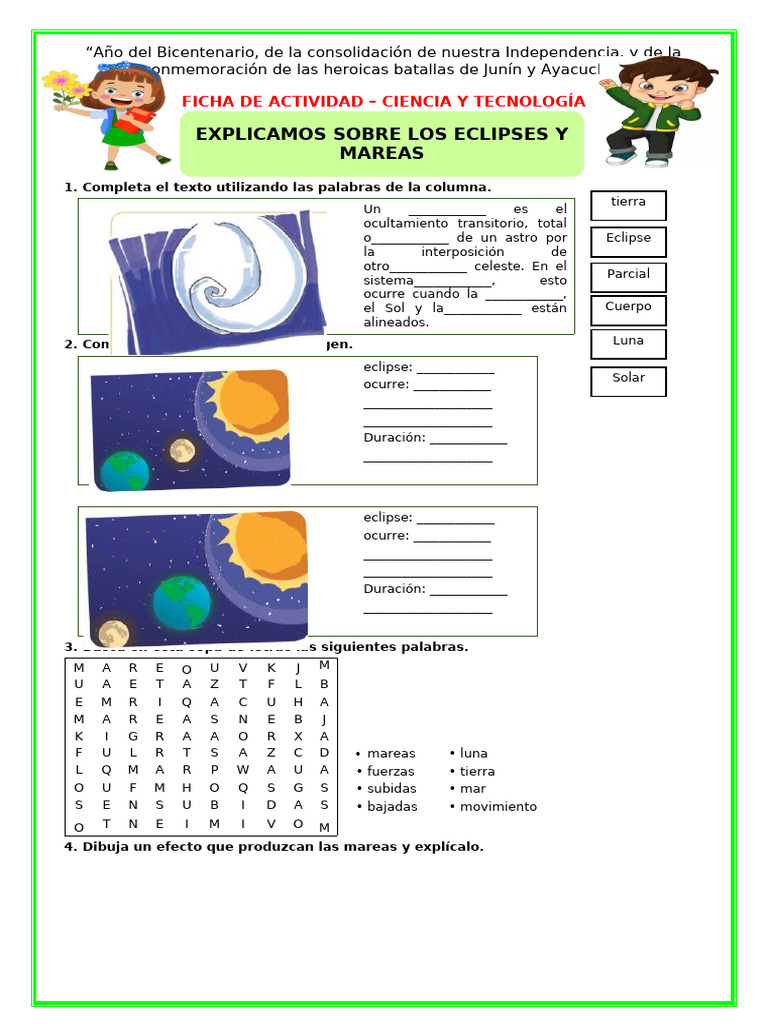 Ficha-Viern-cyt-explicamos Sobre Los Eclipses y Mareas | PDF Ficha-Viern-cyt-explicamos Sobre Los Eclipses y Mareas | PDF