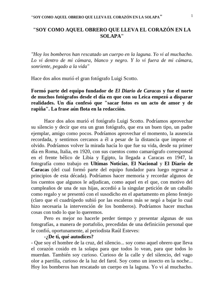 Soy Como Aquel Obrero Que Lleva El Corazón en La Solapa | PDF