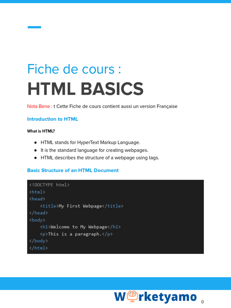 Fiche de Cours HTML 1 | PDF