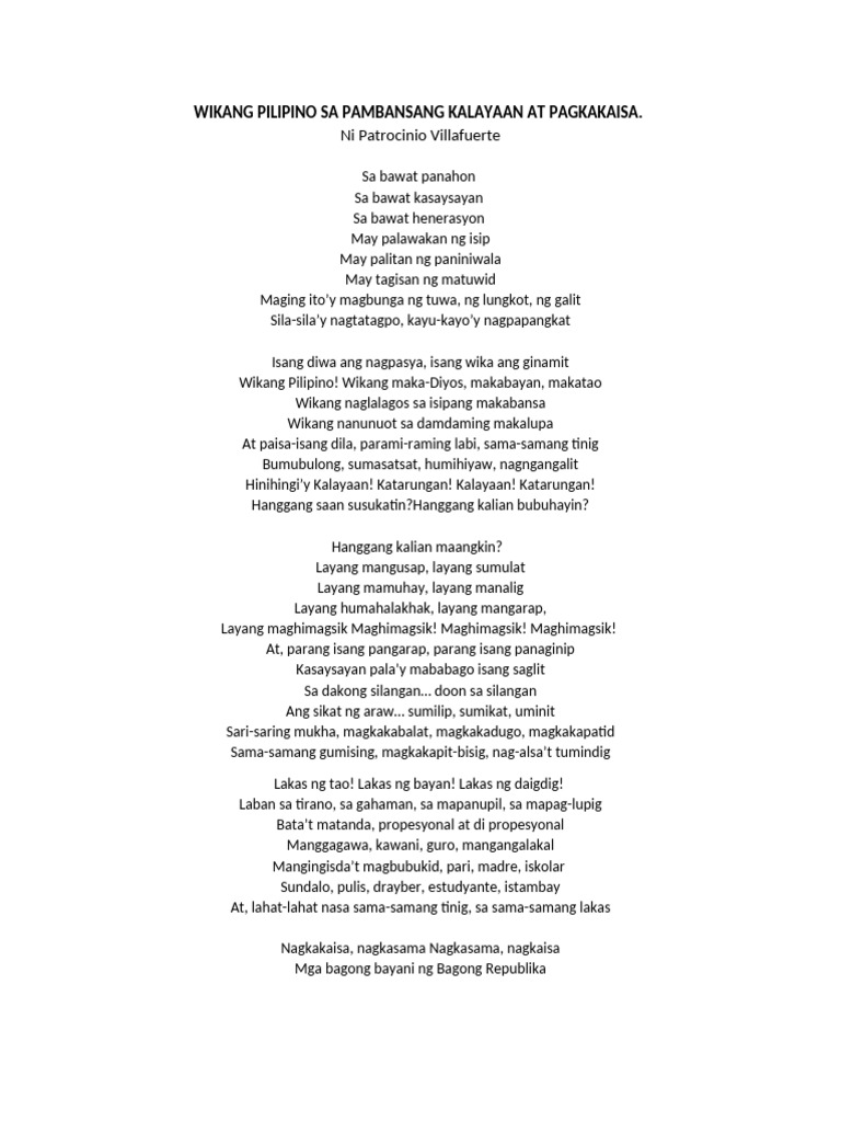 Sabayang Pagbigkas Huling Pyesa | PDF | Languages | Language Arts ...