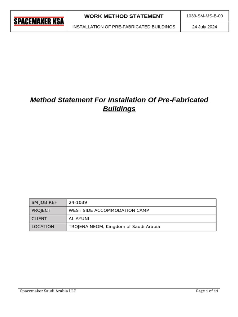 1039 SM MS B 00 Method Statement Installation | PDF