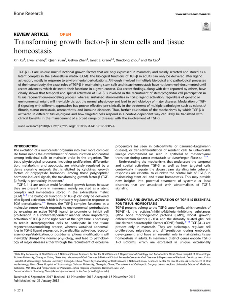 Transforming Growth Factor-In Stem Cells and Tissue Homeostasis | PDF