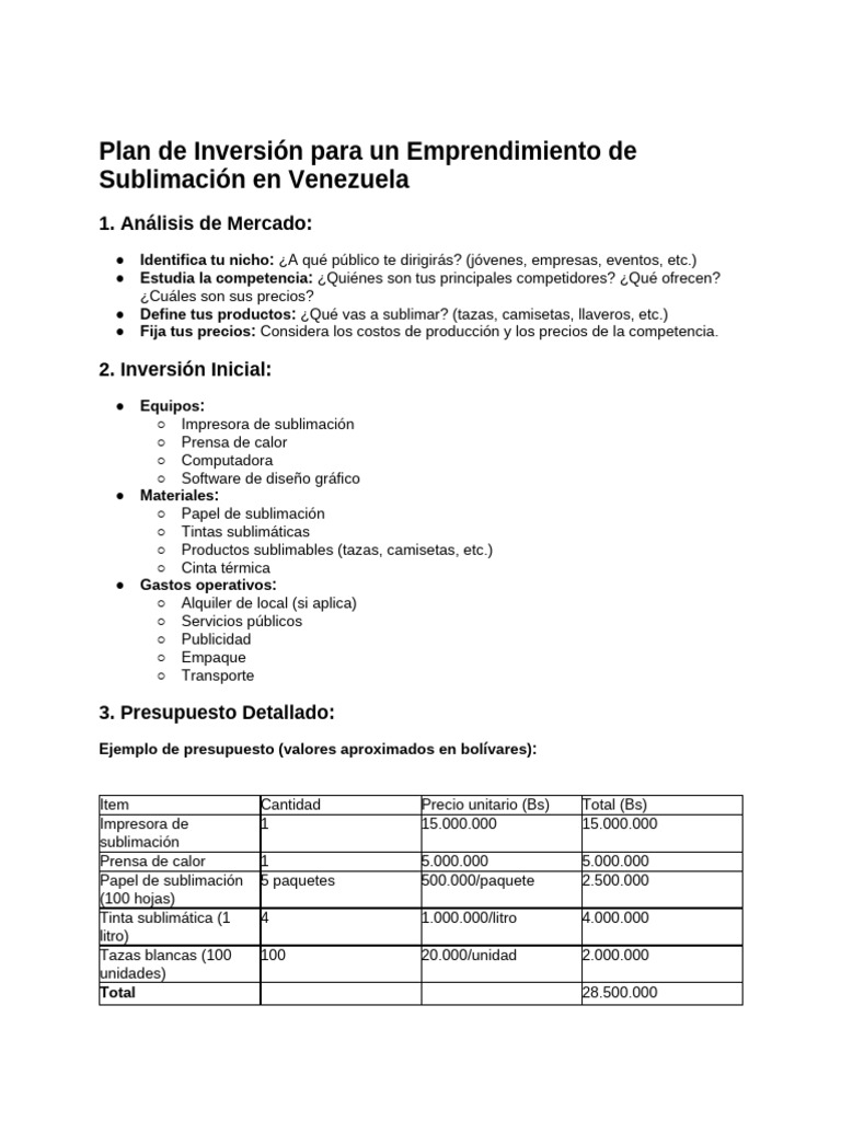 Plan de Inversion | PDF