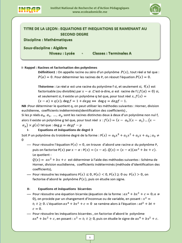 Math - Ta - Equations Et Inequations Dans R | PDF