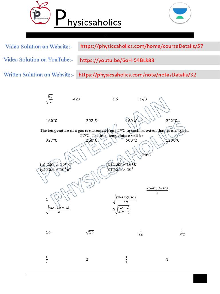 DPP-2 (JEE Main) KTG Different Type of Velocity and Speed of Gas Molecule | PDF