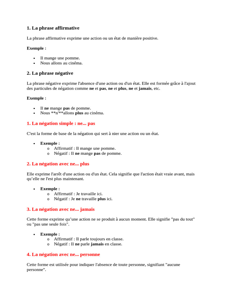 La Phrase Affirmative - Négative | PDF