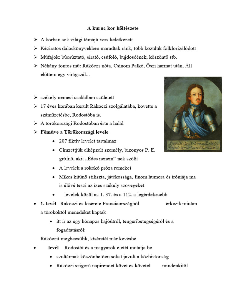 A Kuruc Kor Költészete Mikes Kelemen | PDF