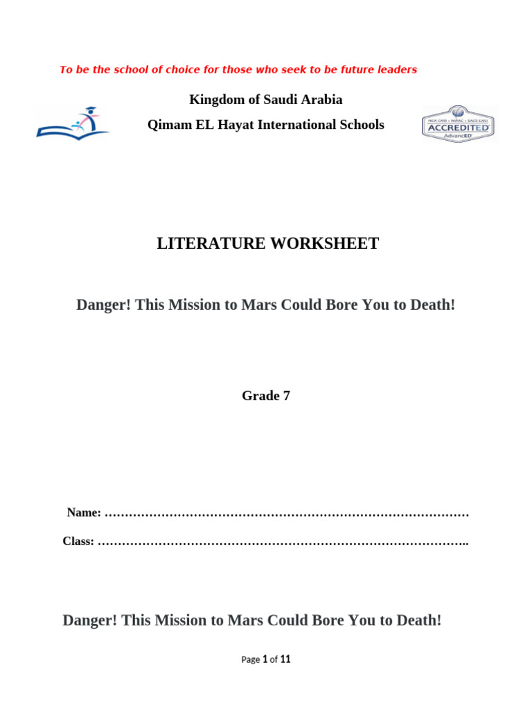 Danger ! This Mission To Mars Could Bore You To Death - Answer Key | PDF