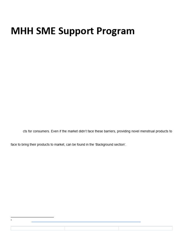 SHF MHH CFP - Concept Note MHH SME Support Program | PDF