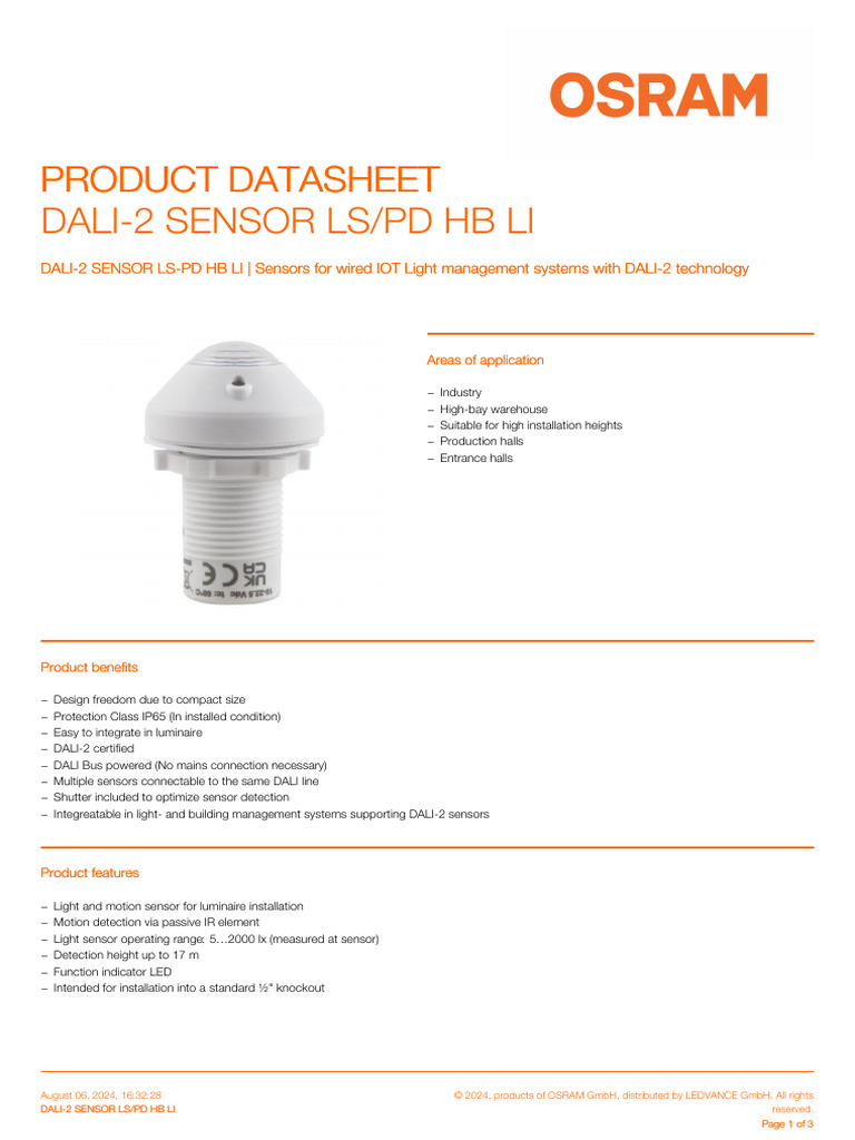 DALI 2 SENSOR LS PD HB LI en | PDF