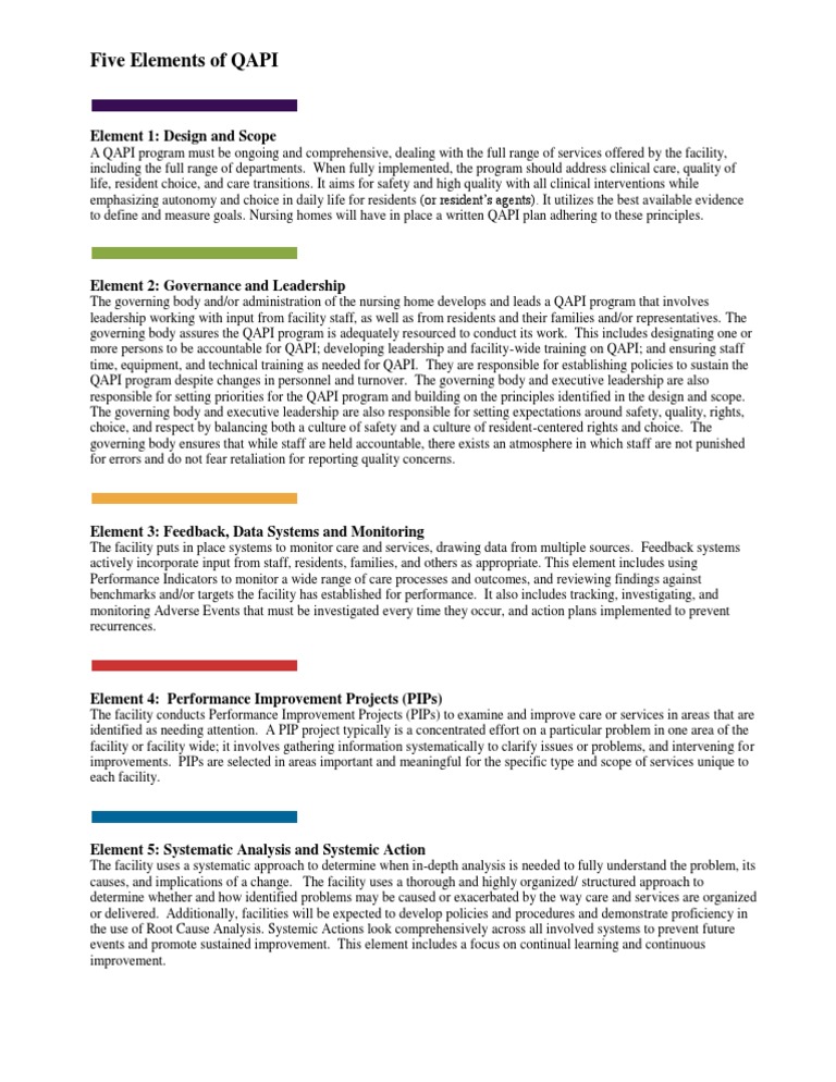 CMS QAPI Five Elements | PDF | Nursing Home Care | Leadership