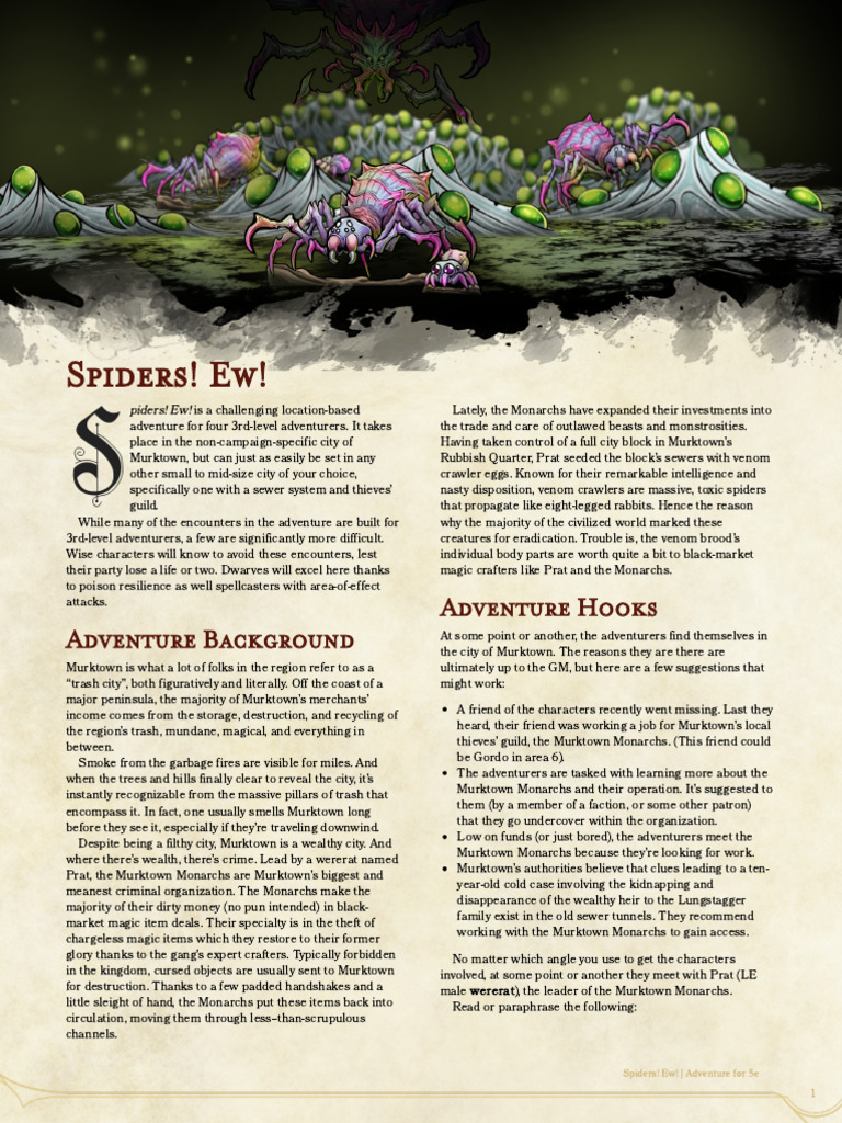 Cavern of The Venom Queen - One-Shot Adventure 5e | PDF