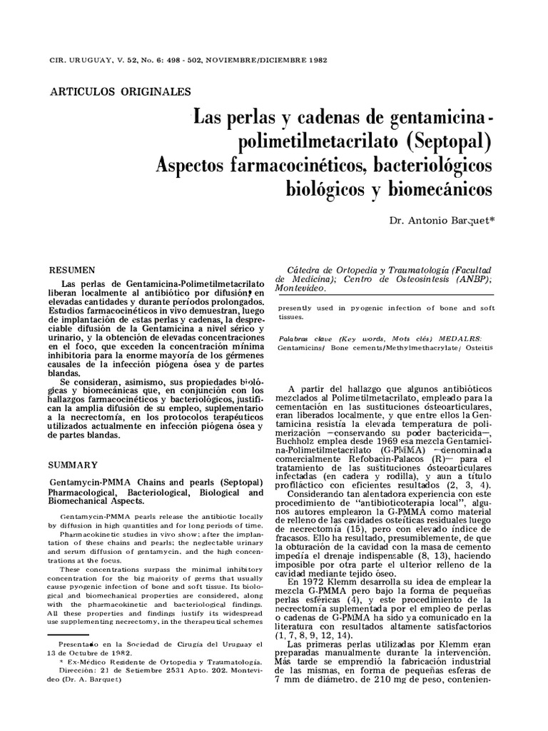 Las Perlas y Cadenas de Gentamicina Polimetilmetacrilato (Septopal ...