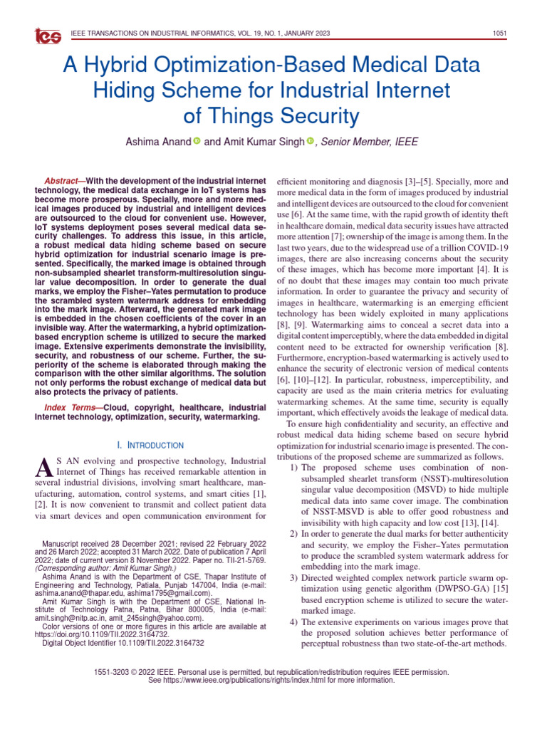 A Hybrid Optimization-Based Medical Data Hiding Scheme For Industrial Internet of Things ...