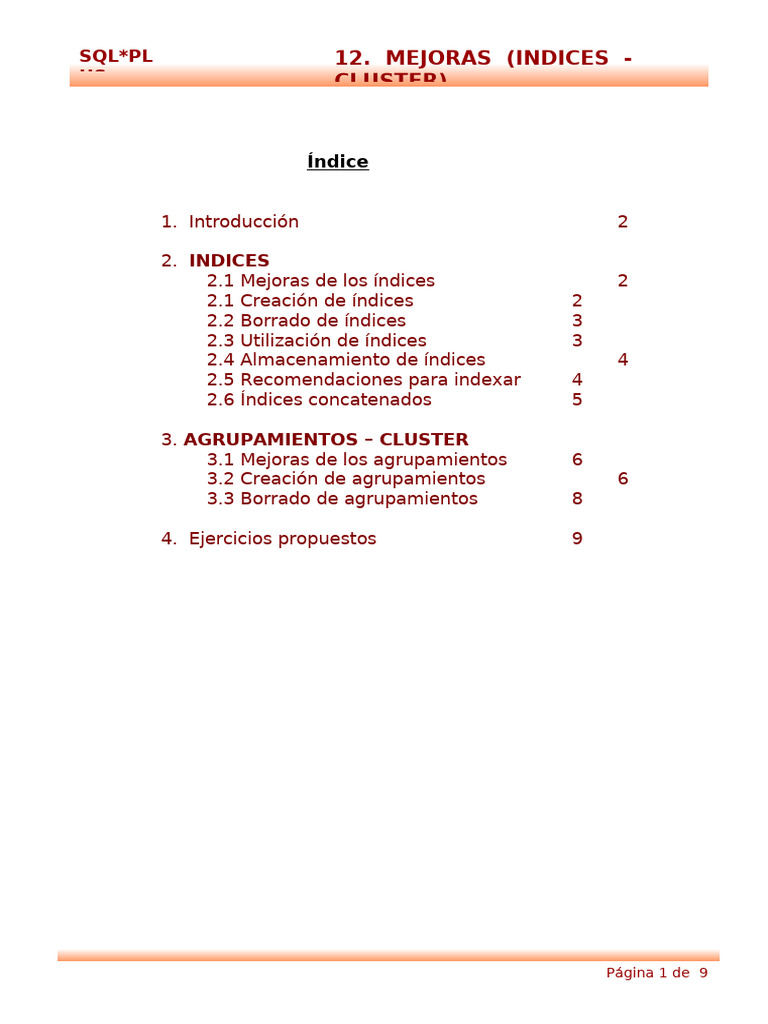 I Parte SQL Plus 12 Indices | PDF | Database Index | Databases