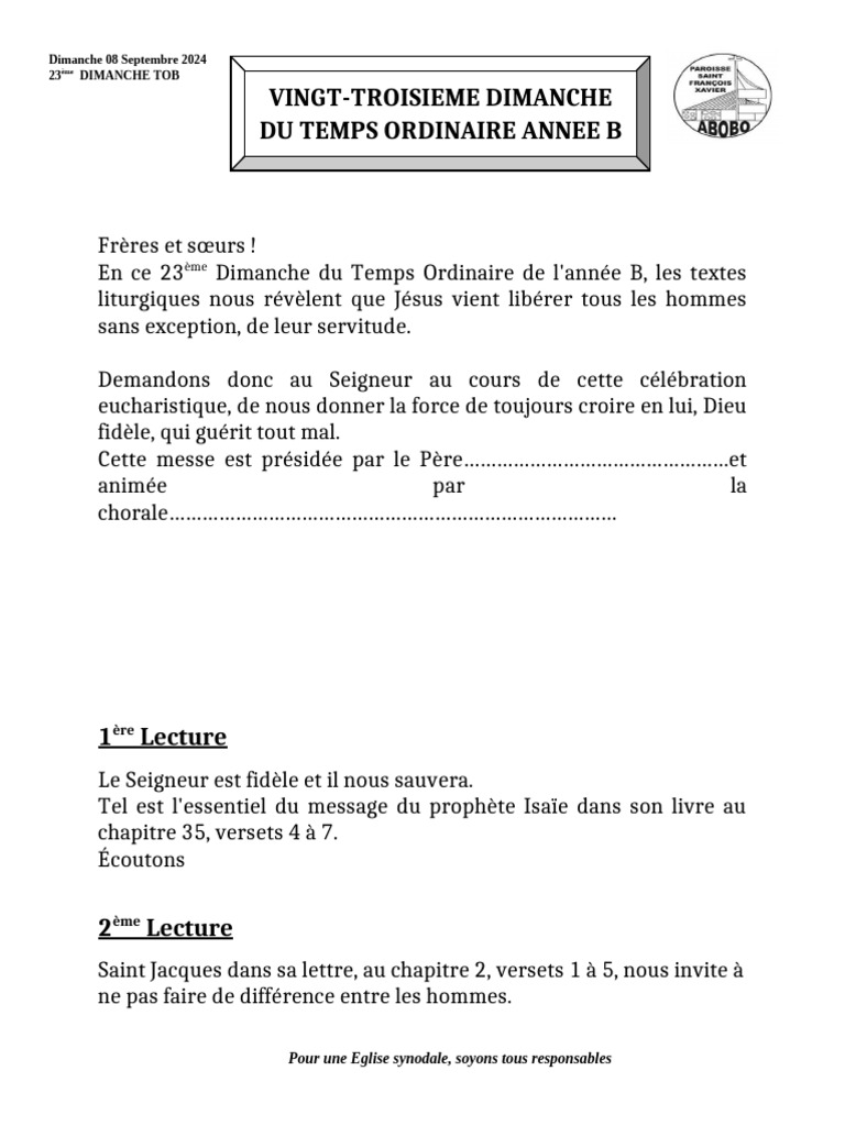 MONITION Samedi TOB | PDF