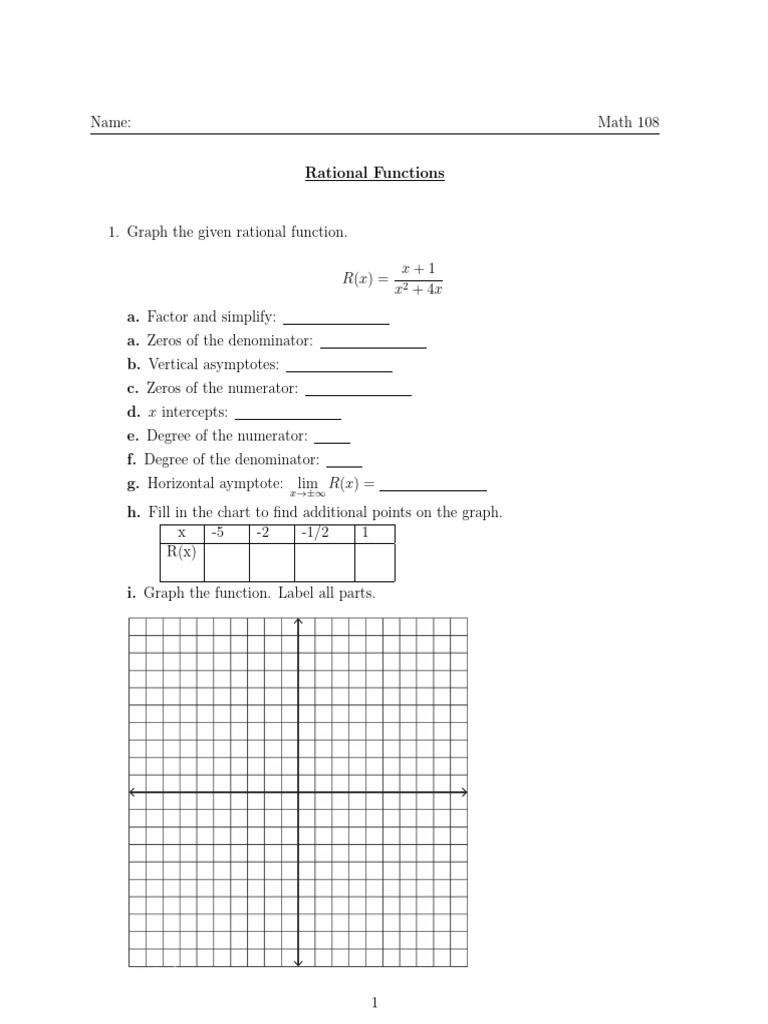 Math 108 - Worksheet 6 - Rational Functions | PDF