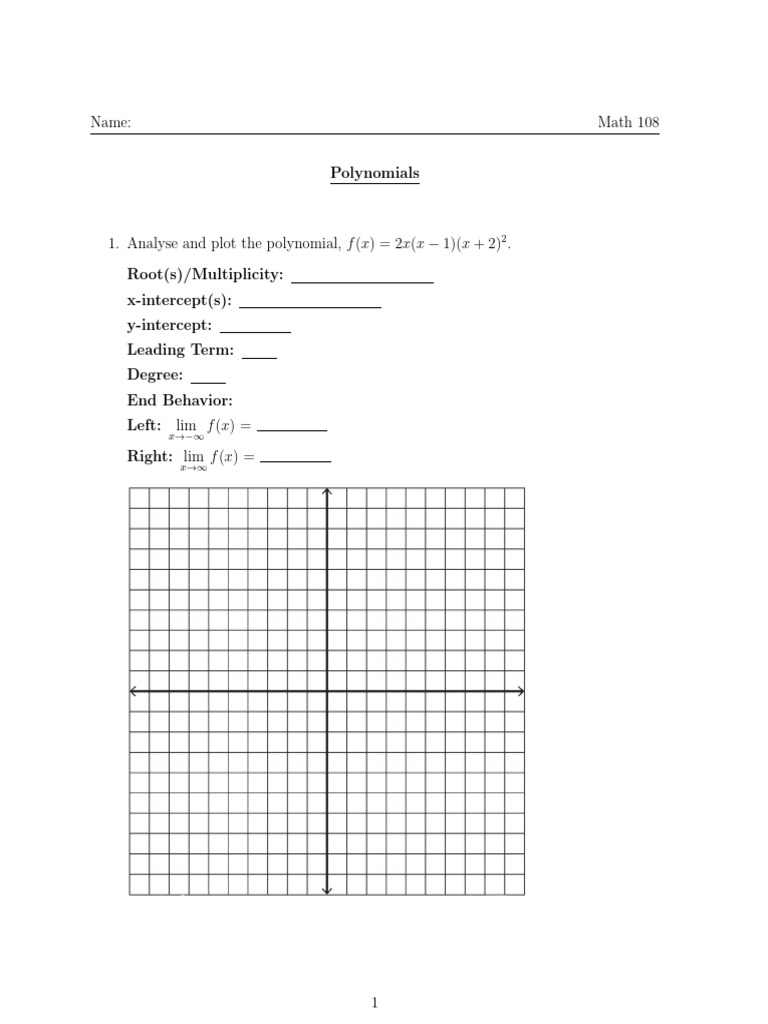 Math 108 - Worksheet 4 - Polynomials | PDF