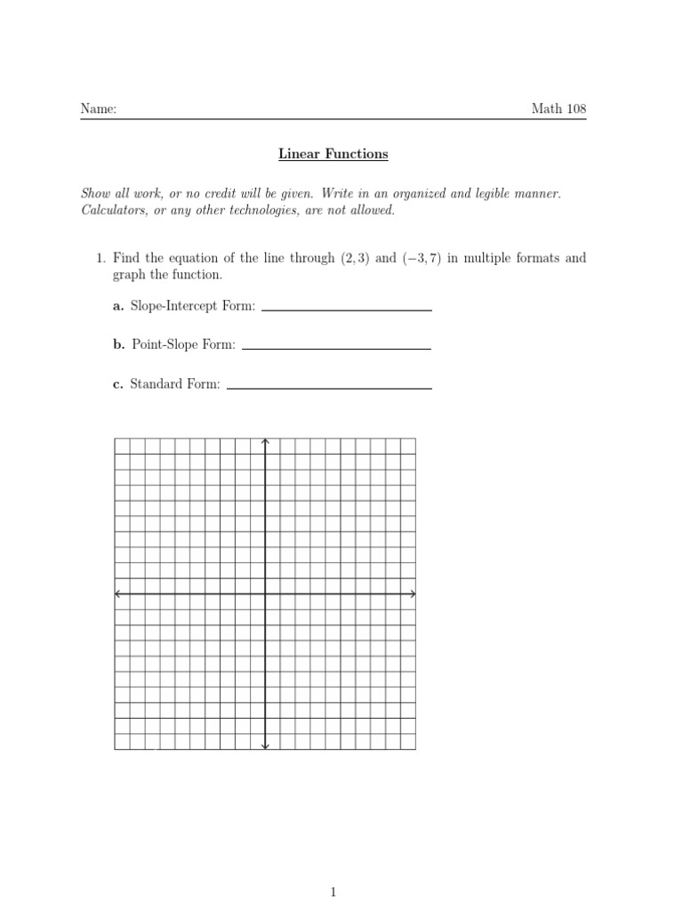 Math 108 - Worksheet 2 - Functions (1.3) | PDF