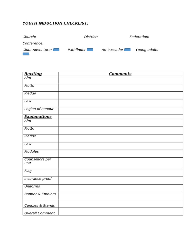 Mhondoro District Youth Induction Checklist 2024 | PDF