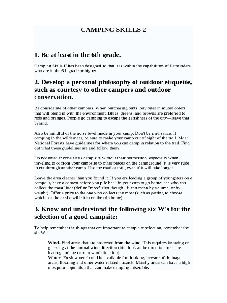 Camping Skills 2 | PDF