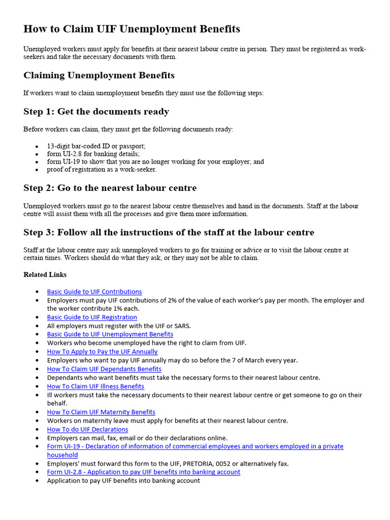 Basic Guide To UIF Unemployment Benefits | PDF
