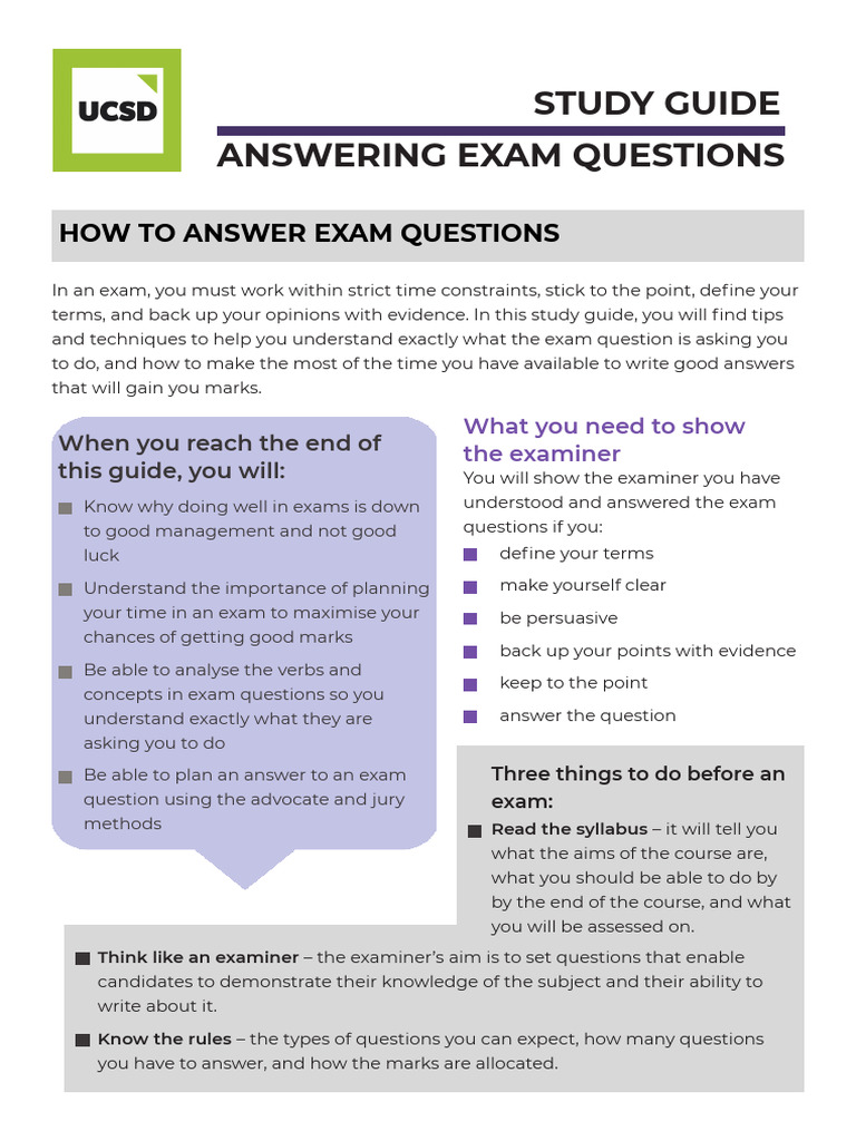 UCSD Study Guide Answering Exam Questions A4 | PDF