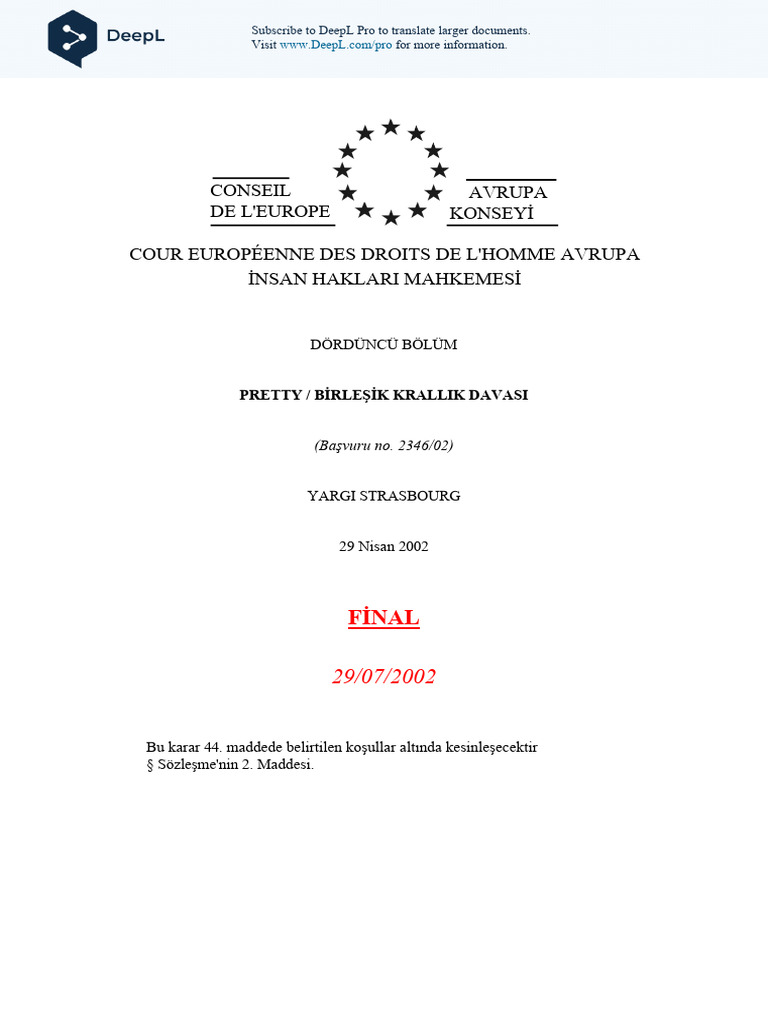 CASE OF PRETTY v. THE UNITED KINGDOM | PDF