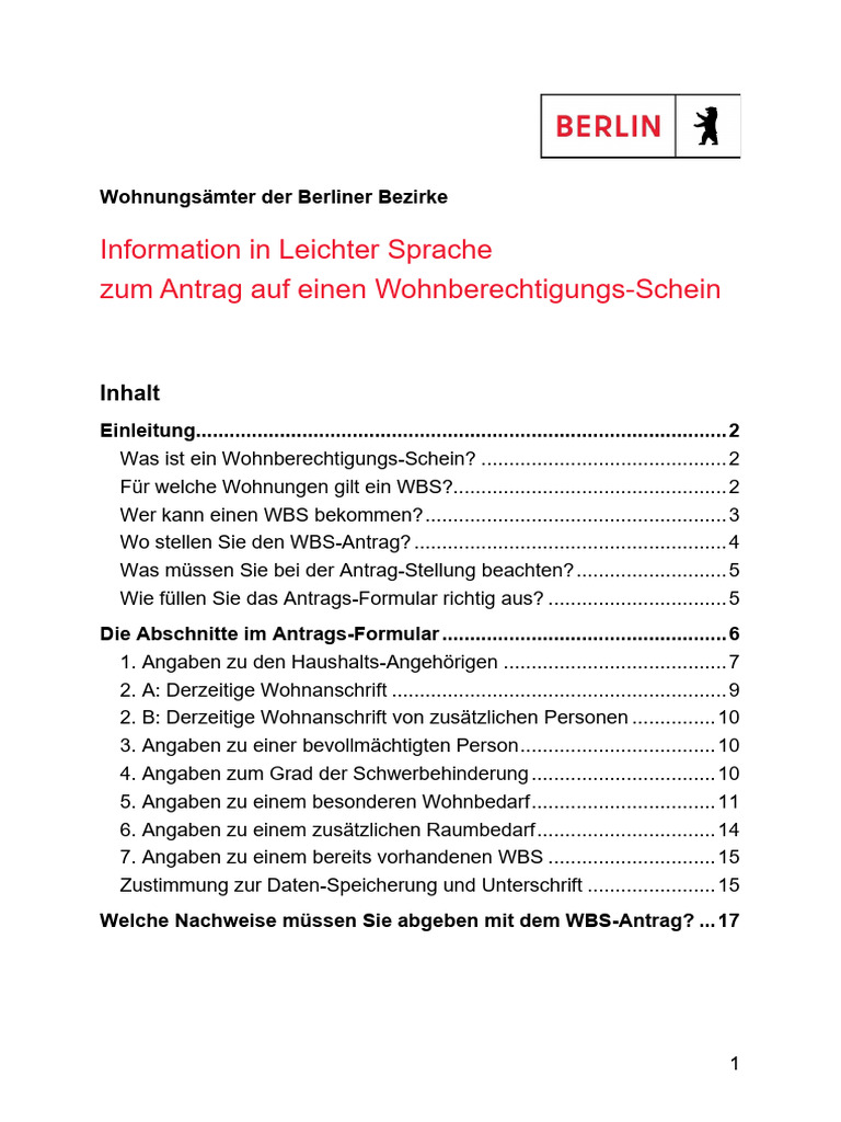 Antrag Wbs - Anleitung in Leichter Sprache | PDF