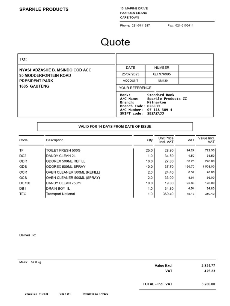 Sparkle Products Price List 2023 | PDF