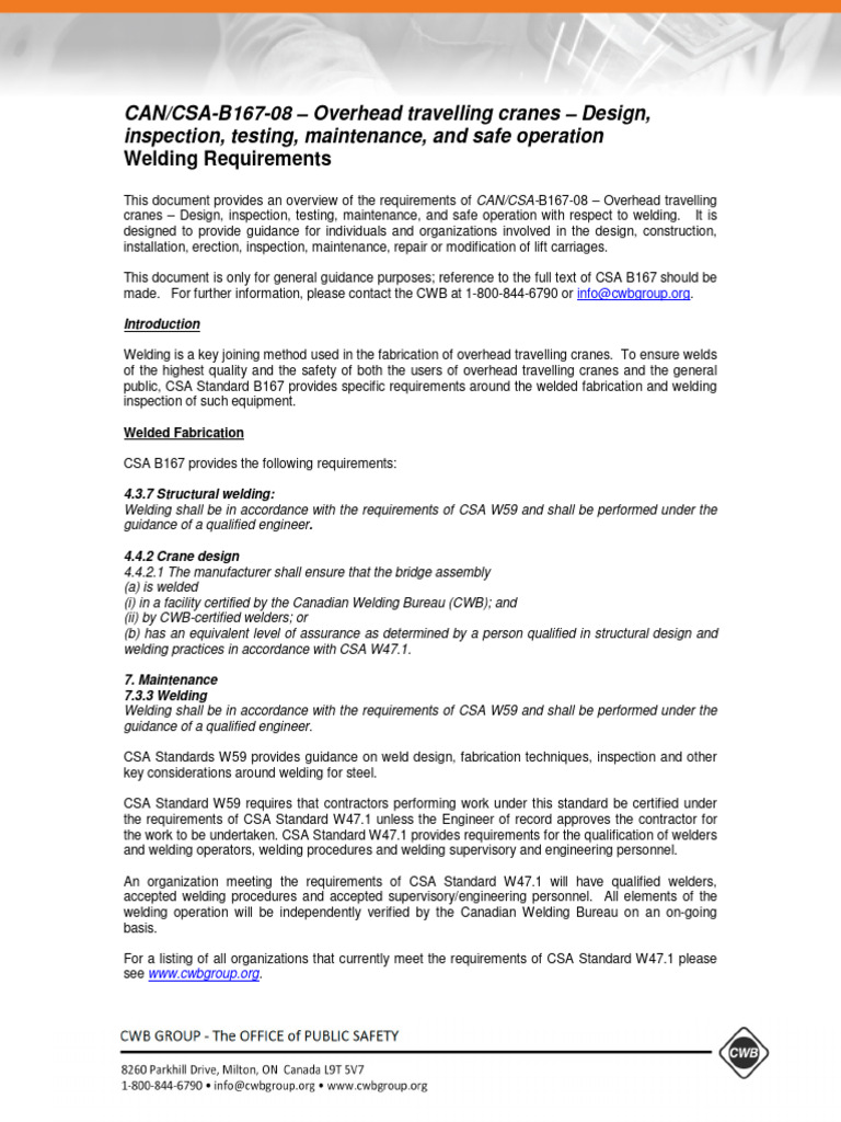 Welding Requirements Csa b167 Overhead Travelling Cranes Design ...