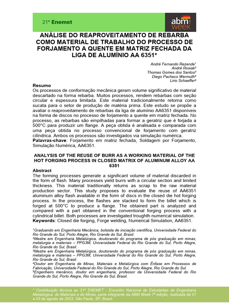 Análise Do Reaproveitamento de Rebarba Como Material de Trabalho Do ...