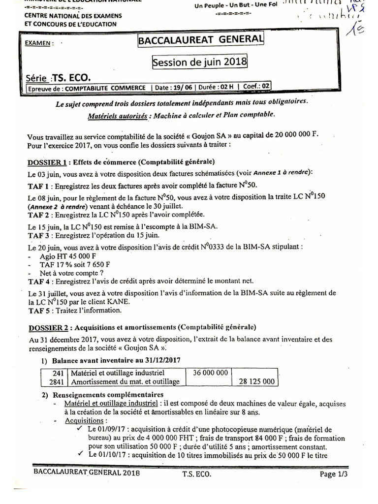 Compta Bac 2018 | PDF
