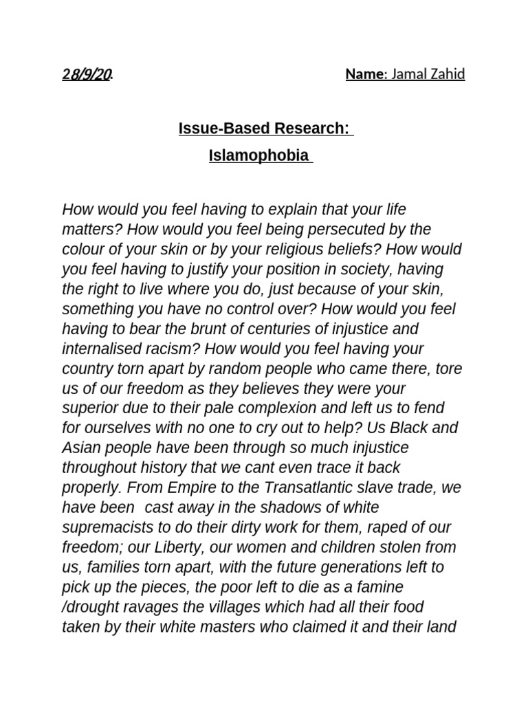 Issue-Based Research Islamophobia 27.9.20 | PDF