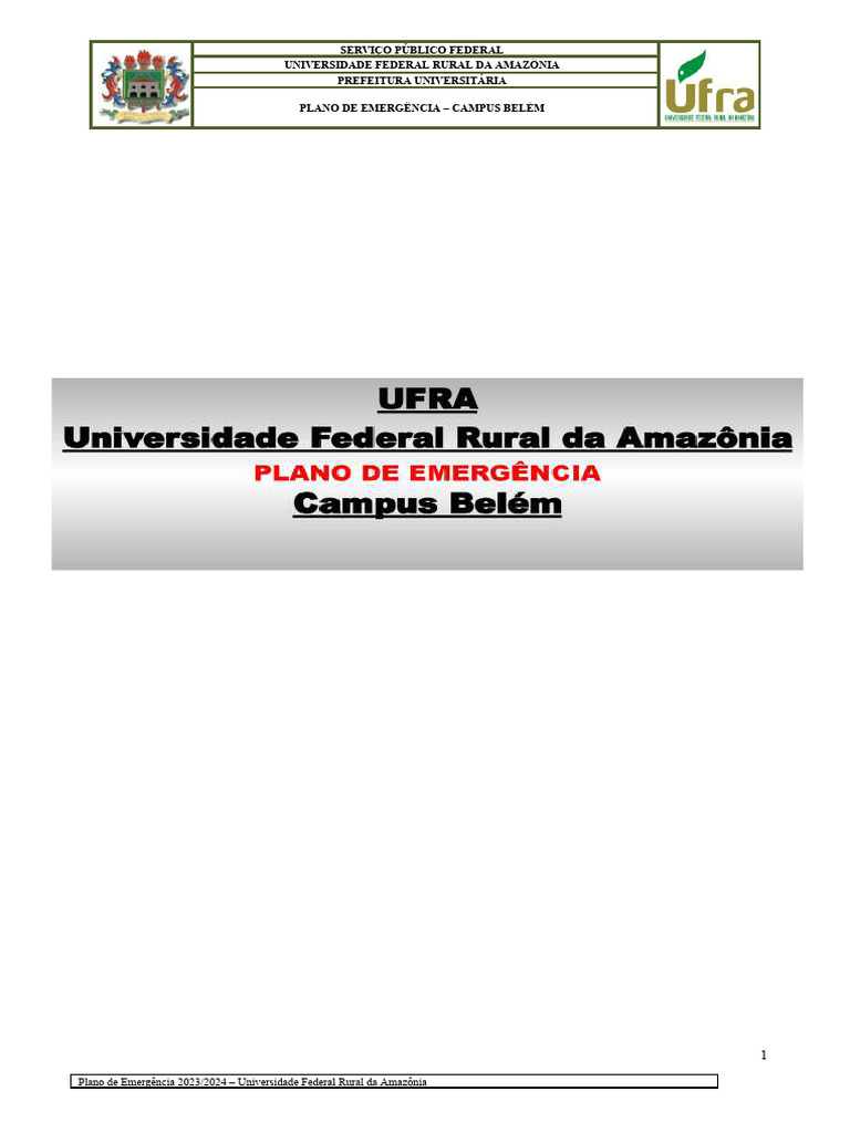 Plano de Emerge770ncia Oficial UFRA - 2023 230619 230619 084219 1 | PDF