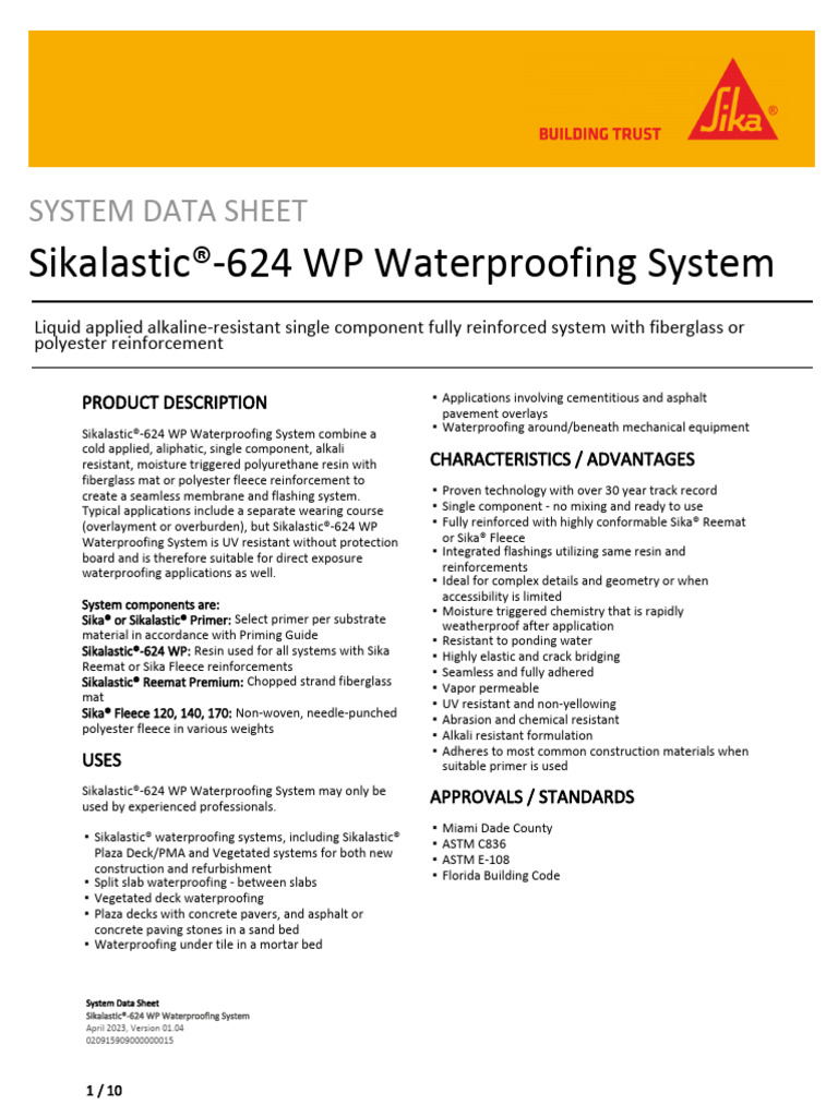 Sikalastic - 624 Wpwaterproofingsystem | PDF