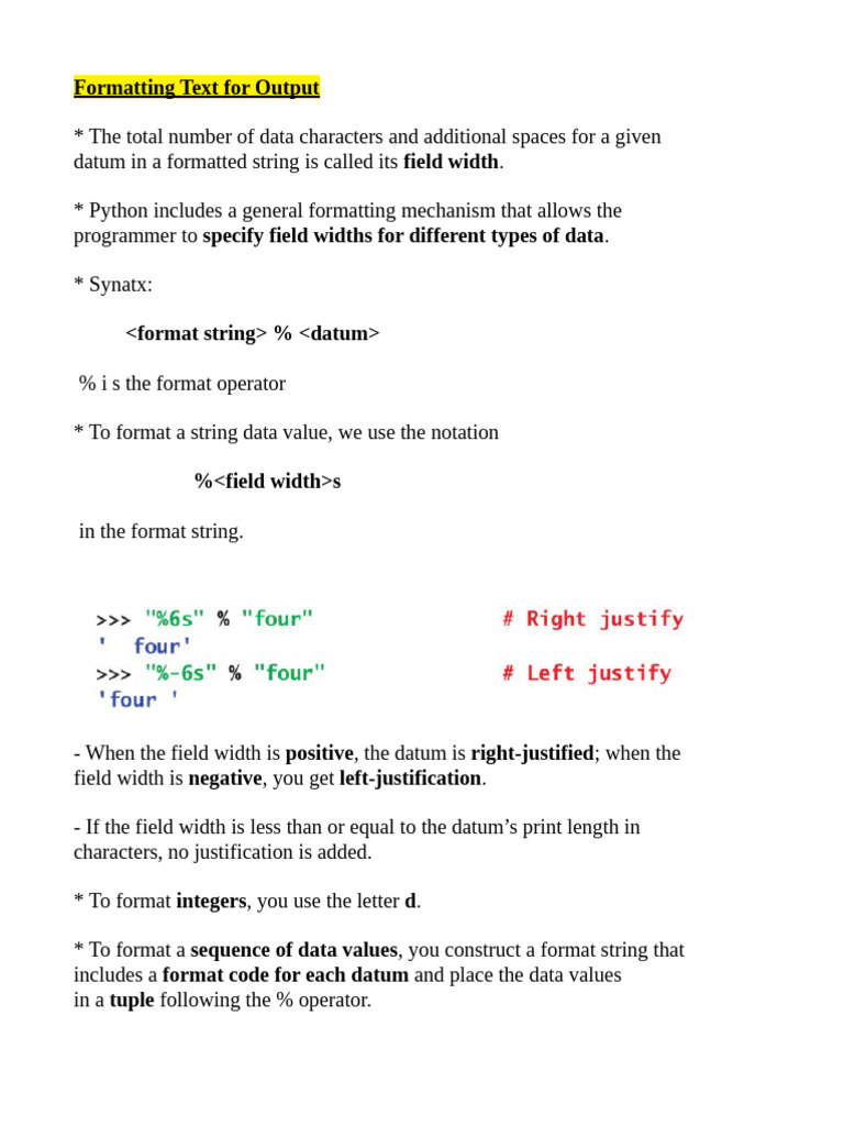 Formatting Text For Output | PDF