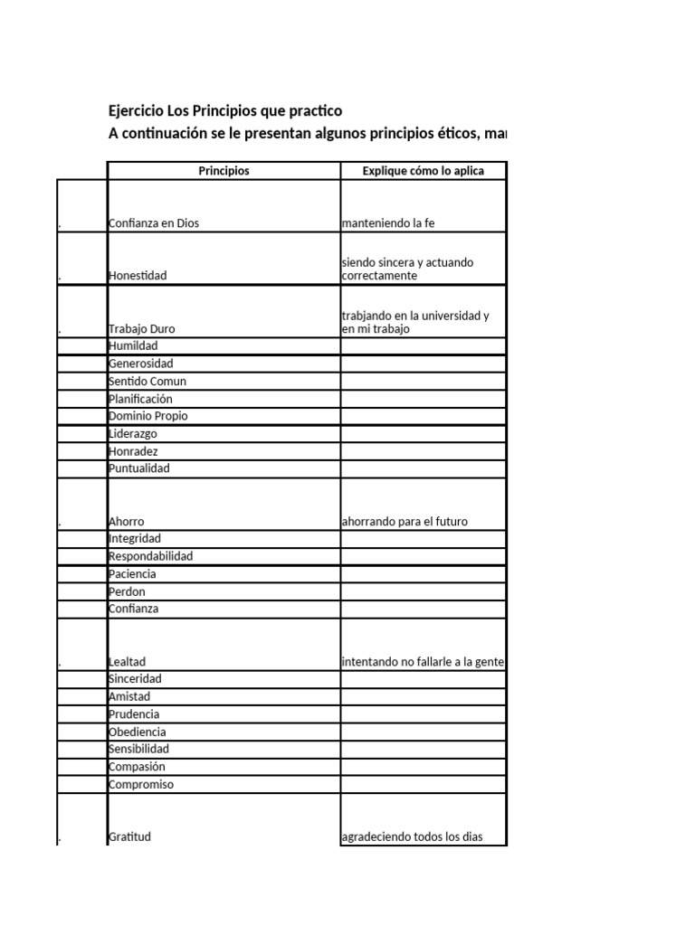 Ejercicio Los Principios Que Practico Ericka | PDF