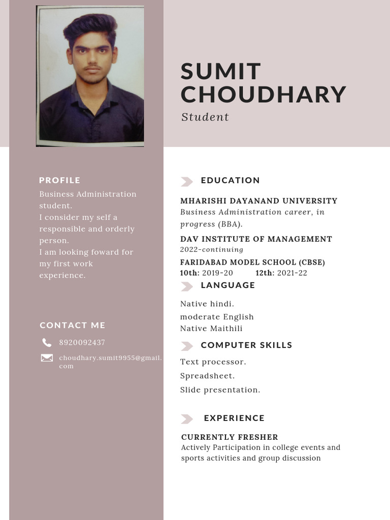 Sumit Choudhary: Student | PDF