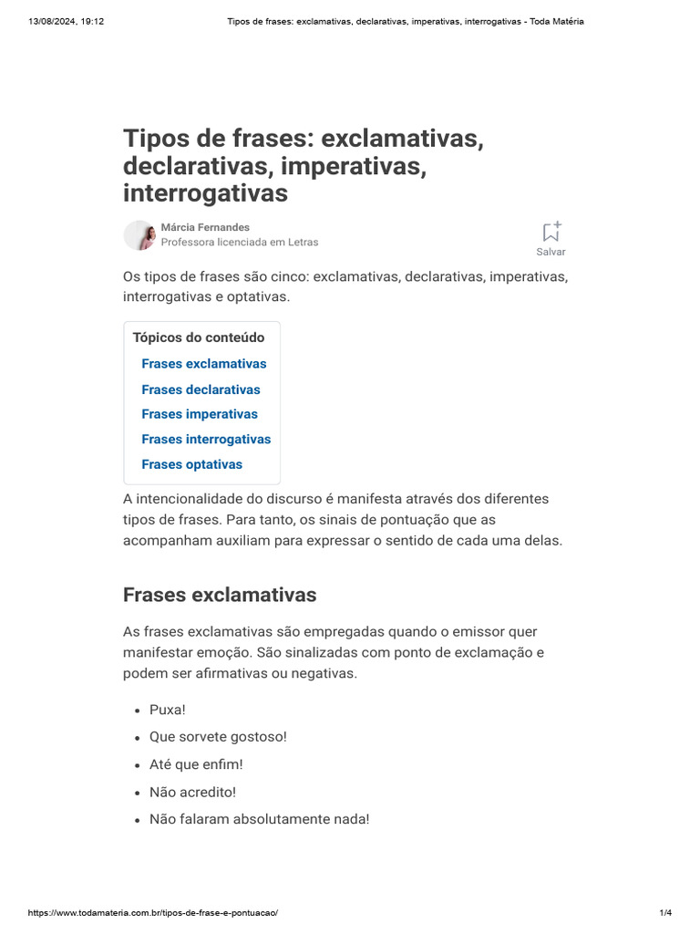 Tipos de Frases - Exclamativas, Declarativas, Imperativas ...
