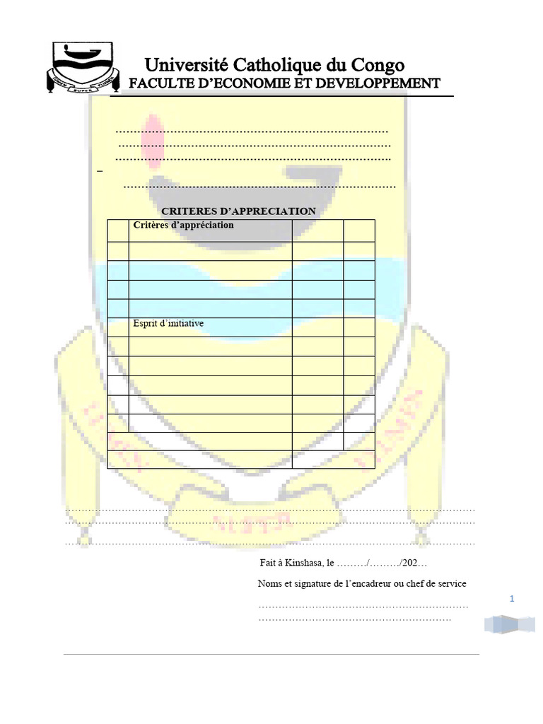 Fiche de Cotation Pour Stagiaire en Filigrane Ucc | PDF