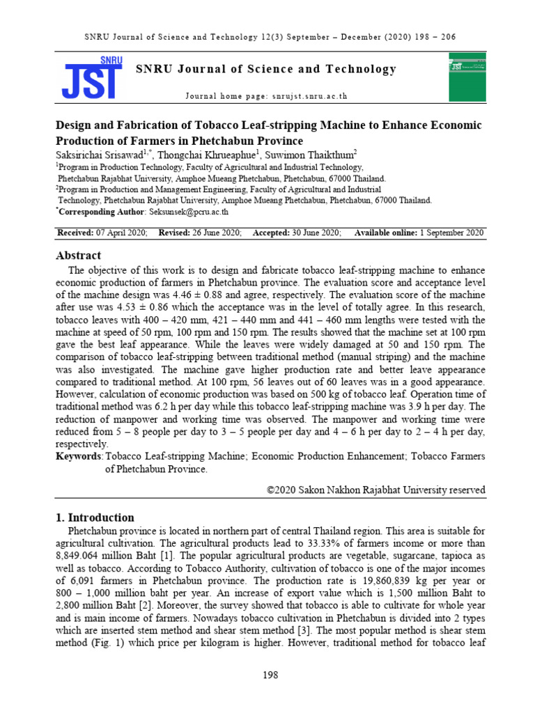 Tobacco Leaf-Stripping Machine Design | PDF | Tobacco | Computers