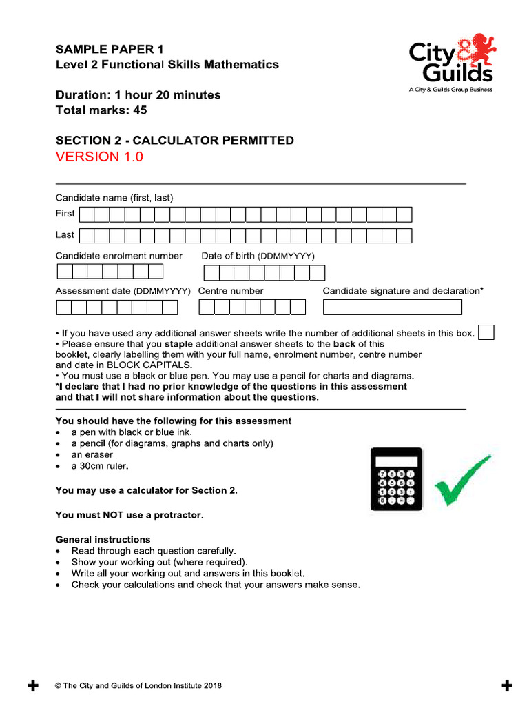 Maths - Calculator Sample Paper 1 | PDF