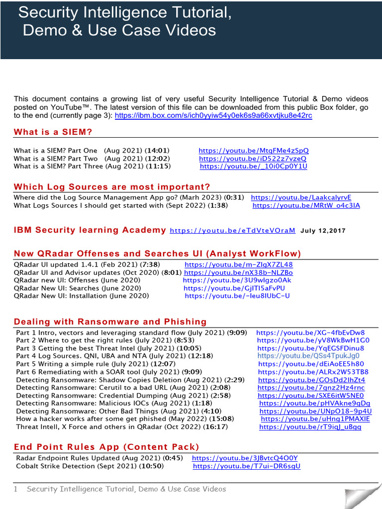 Security Intelligence Tutorial, Demos & Uses Cases Version 325 | PDF