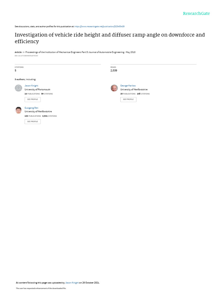 Investigation of Vehicle Ride Height and Diffuser Ramp Angle On ...