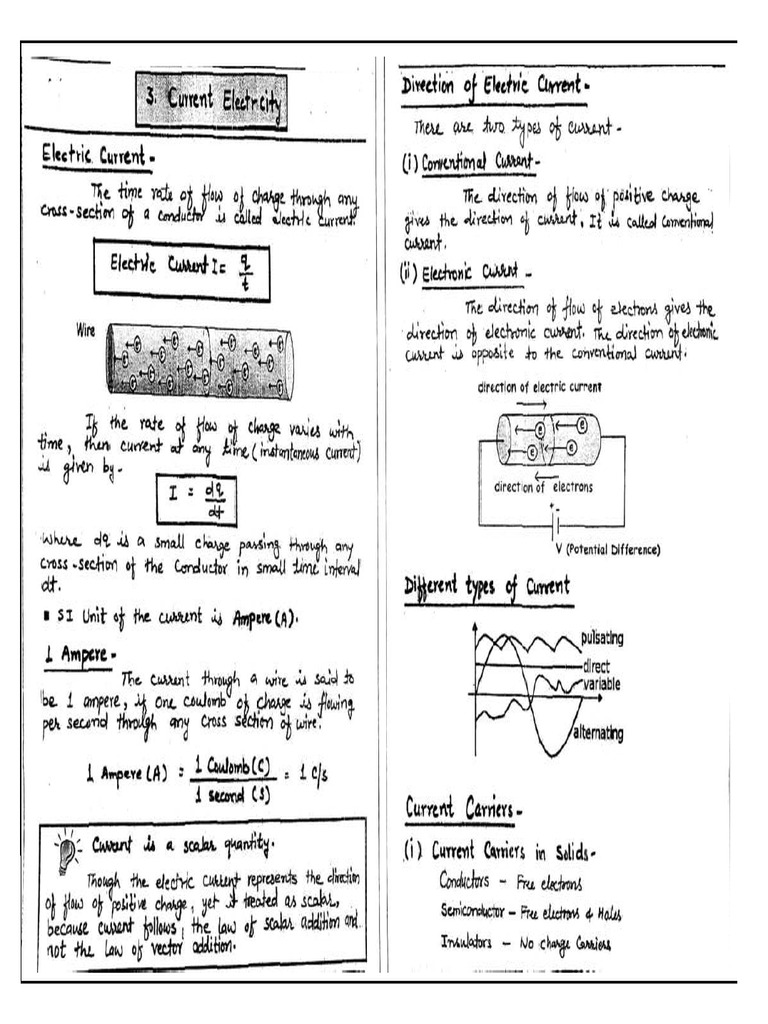 Chapter 3 Current Electricity Theory Notes Pdf