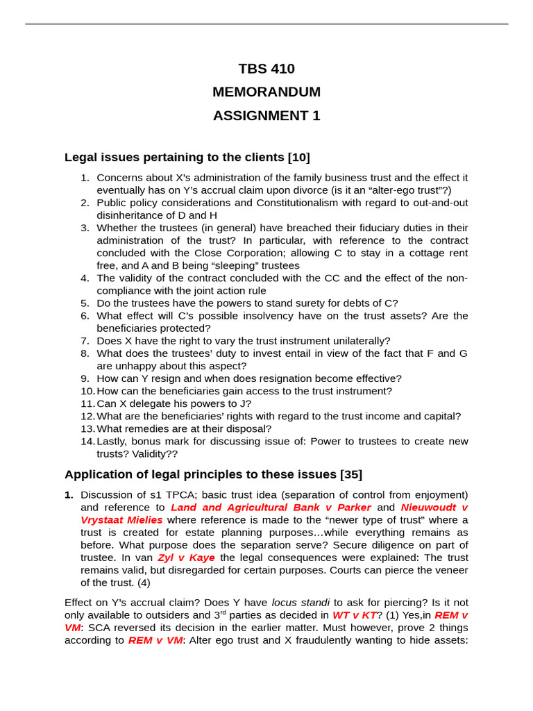 TBS Assignment 1 Memo | PDF